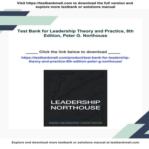 Test Bank for Leadership Theory and Practice, 8th Edition, Peter G ...