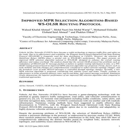 Improved MPR Selection Algorithm-Based WS-OLSR Routing Protocol | PDF