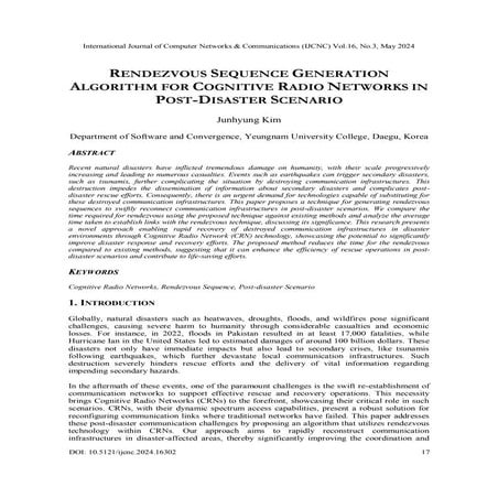 Rendezvous Sequence Generation Algorithm for Cognitive Radio Networks in Post-Disaster Scenario ...