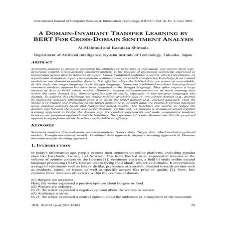 A Domain Invariant Transfer Learning By Bert For Cross Domain Sentiment Analysis Pdf Web