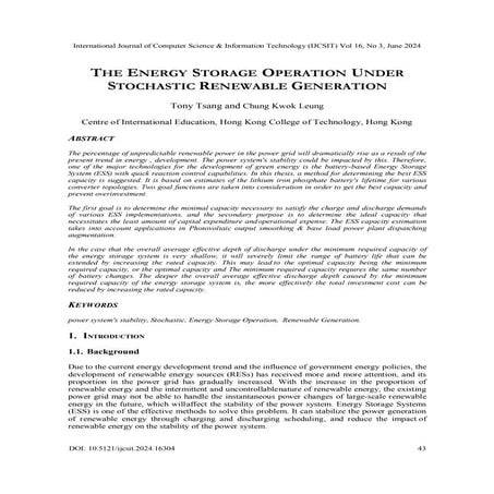 The Energy Storage Operation Under Stochastic Renewable Generation Pdf