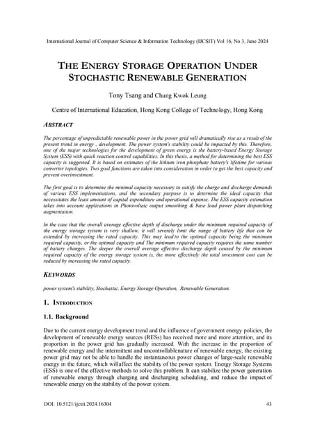 The Energy Storage Operation Under Stochastic Renewable Generation Pdf