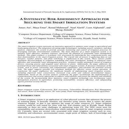 A SYSTEMATIC RISK ASSESSMENT APPROACH FOR SECURING THE SMART IRRIGATION ...
