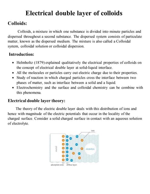 Electrical double layer | PPTX | Chemistry | Science