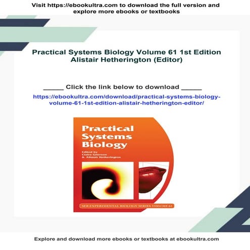 Practical Systems Biology Volume 61 1st Edition Alistair Hetherington ...