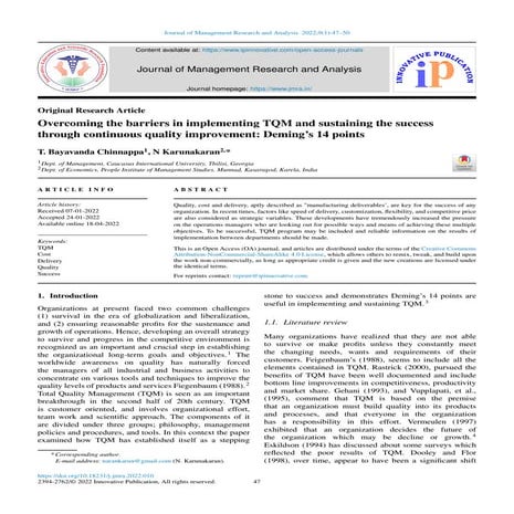 Implementing total quality management in businesses | PPTX