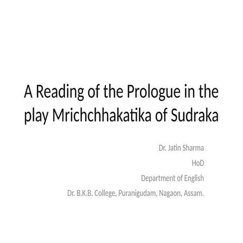 Mricchchakatika reading prologue of sudraka | PPTX