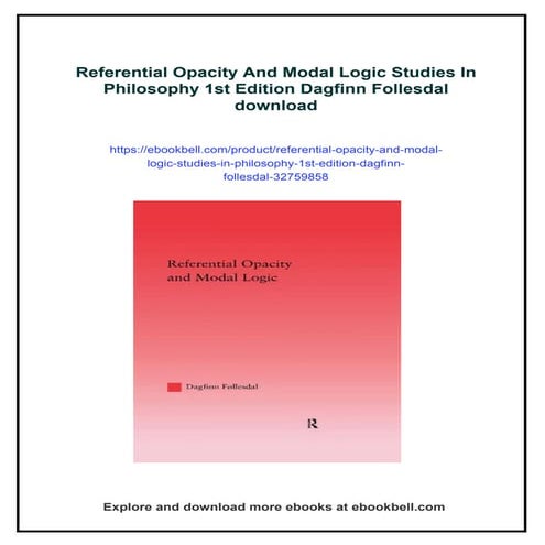 Referential Opacity And Modal Logic Studies In Philosophy 1st Edition Dagfinn Follesdal | PDF