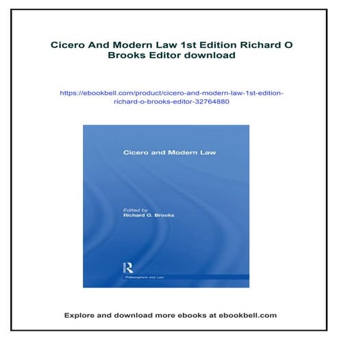 Cicero And Modern Law 1st Edition Richard O Brooks Editor | PDF