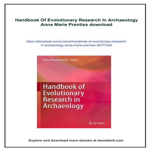 Handbook Of Evolutionary Research In Archaeology Anna Marie Prentiss | PDF