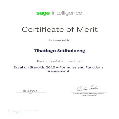 Excel on Steroids 2010 - Furmulas and Functions Assessment | PDF