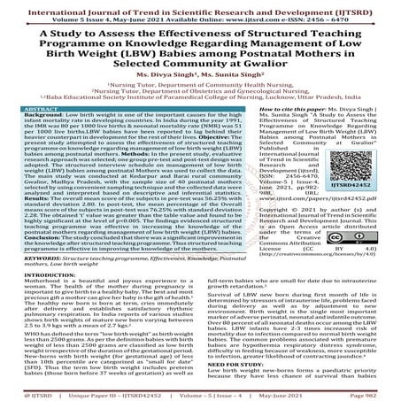 A Study to Assess the Effectiveness of Structured Teaching Programme on ...