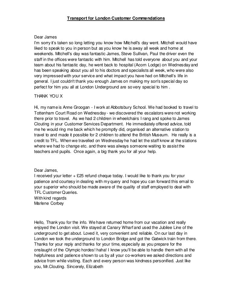 TfL Customer Commendations