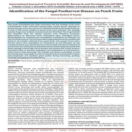 Isolation and Identification of Post-Harvest Fungal Pathogens of Spoilt ...