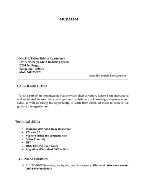 linux fresher resume | DOCX | Operating Systems | Computer Software and ...