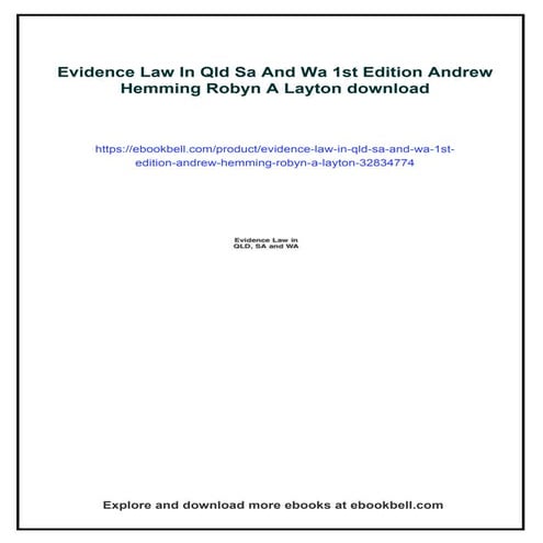 Evidence Law In Qld Sa And Wa 1st Edition Andrew Hemming Robyn A Layton ...