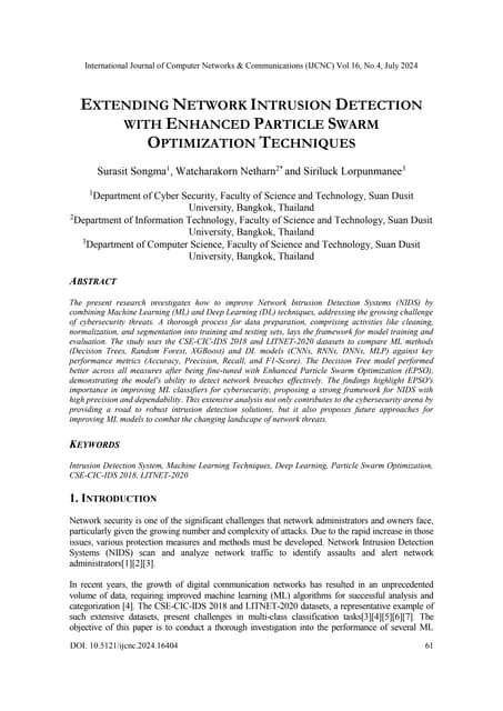 Extending Network Intrusion Detection with Enhanced Particle Swarm ... Extending Network Intrusion Detection with Enhanced Particle Swarm ...