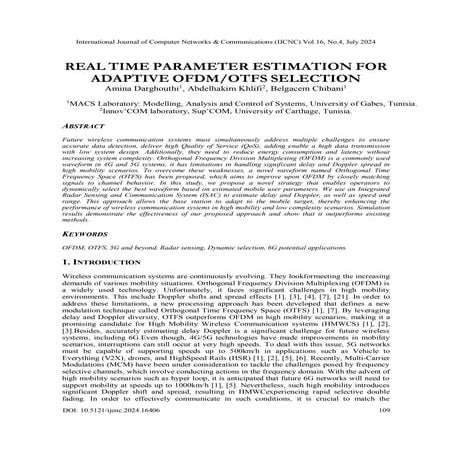 Real Time Parameter Estimation For Adaptive Ofdm Otfs Selection Pdf