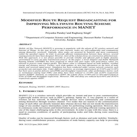 Modified Route Request Broadcasting for Improving Multipath Routing Scheme Performance in MANET ...