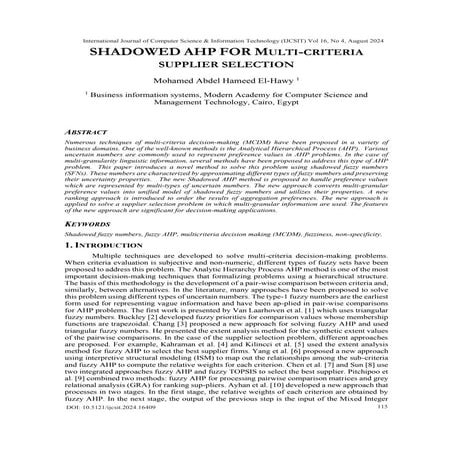 Shadowed Ahp For Multi Criteria Supplier Selection Pdf