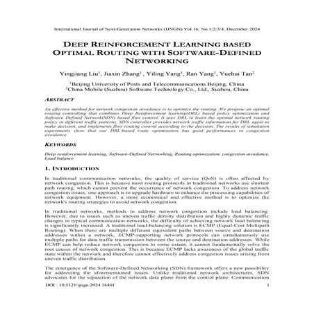 Deep Reinforcement Learning Based Optimal Routing With Software Defined Networking Pdf