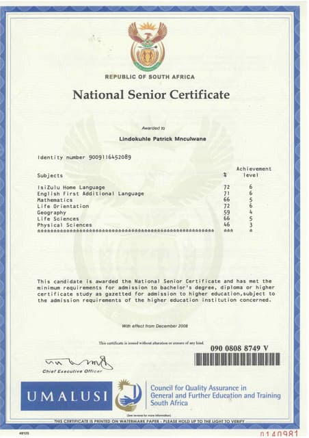 Matric Certificate | PDF
