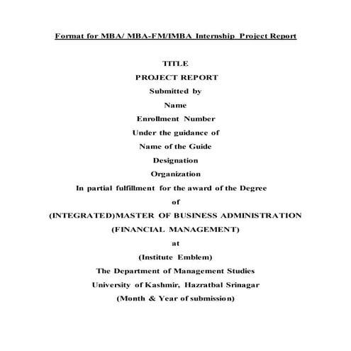 updated project format for mba | DOCX | Business Administration | Business