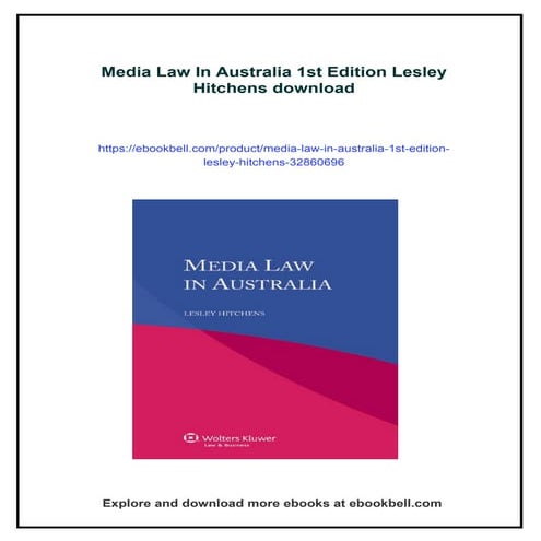 Media Law In Australia 1st Edition Lesley Hitchens | PDF