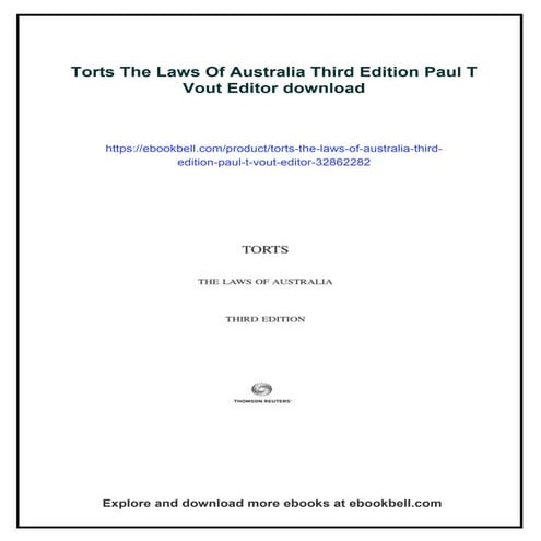 Torts The Laws Of Australia Third Edition Paul T Vout Editor | PDF