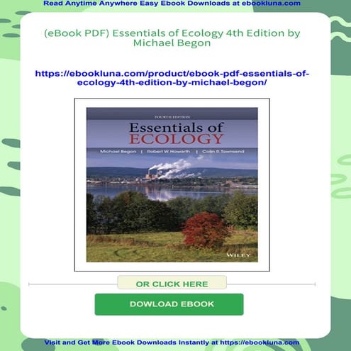 (eBook PDF) Essentials of Ecology 4th Edition by Michael Begon | PDF