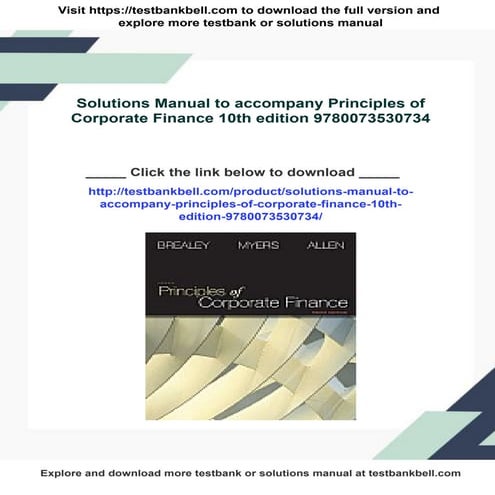 Solutions Manual to accompany Principles of Corporate Finance 10th ...