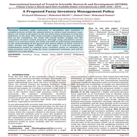 A Proposed Fuzzy Inventory Management Policy | PDF