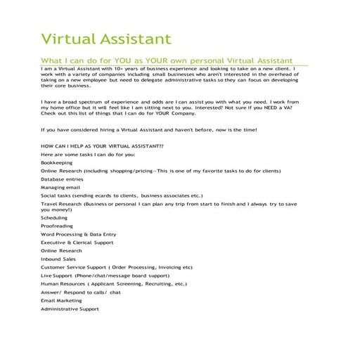 Virtual Assistant | DOCX | Office Property | Real Estate