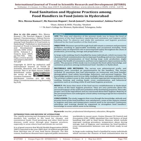 Food Sanitation and Hygiene Practices among Food Handlers in Food ...