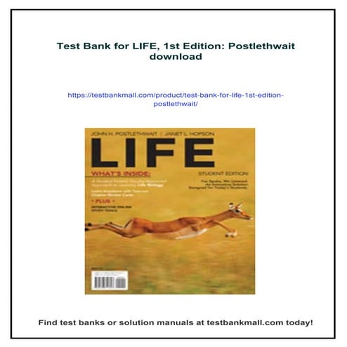 Test Bank for LIFE, 1st Edition: Postlethwait | PDF