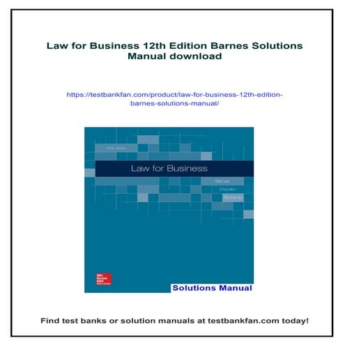 Law for Business 12th Edition Barnes Solutions Manual | PDF