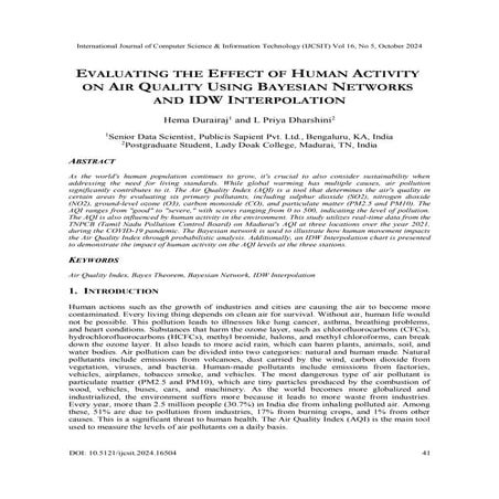 Evaluating the Effect of Human Activity on Air Quality using Bayesian Networks and IDW ...