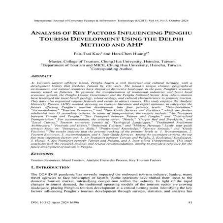Analysis of Key Factors Influencing Penghu Tourism Development using ...