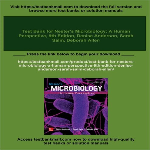 Test Bank for Nester’s Microbiology: A Human Perspective, 9th Edition ...
