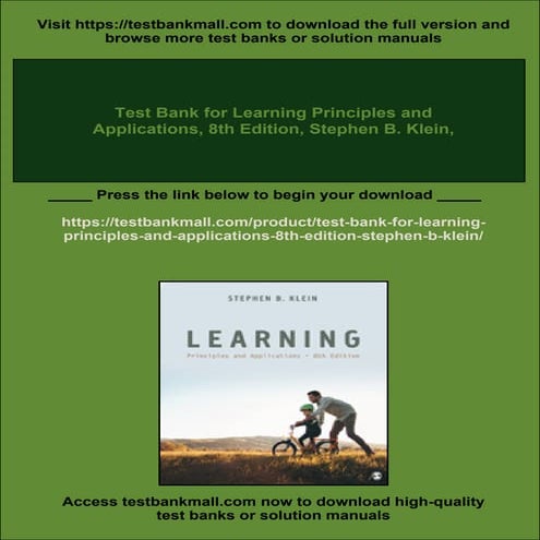 Test Bank for Learning Principles and Applications, 8th Edition ...