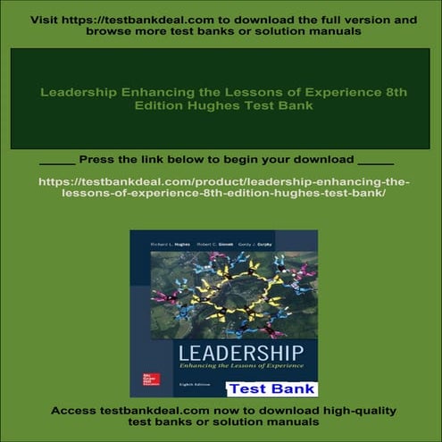 Leadership Enhancing the Lessons of Experience 8th Edition Hughes Test ...