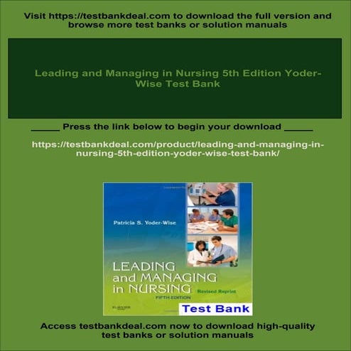 Leading and Managing in Nursing 5th Edition Yoder-Wise Test Bank | PDF