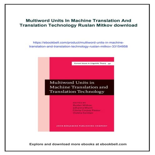 Multiword Units In Machine Translation And Translation Technology Ruslan Mitkov | PDF