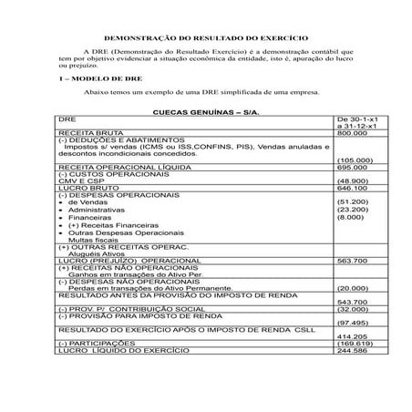 DRE - demonstração do resultado do exercício | PDF