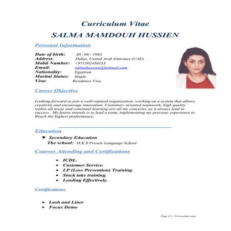 Salma's CV | DOC | Resume Writing and Advice | Job Search