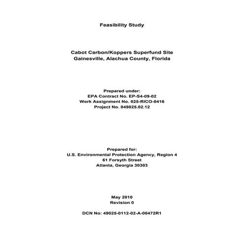 US EPA and Beazer Final Koppers Feasibility Study Rev. 1 5/12/2010 | PDF