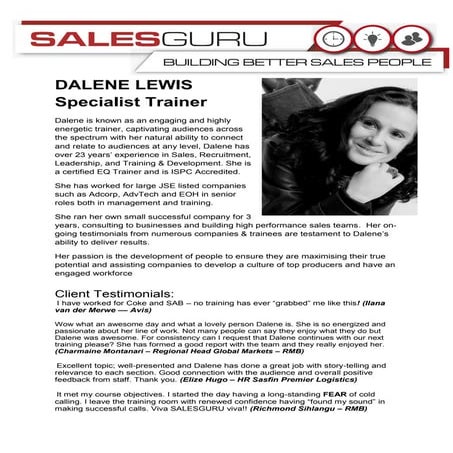 DALENE LEWIS Specialist Trainer Bio | PDF