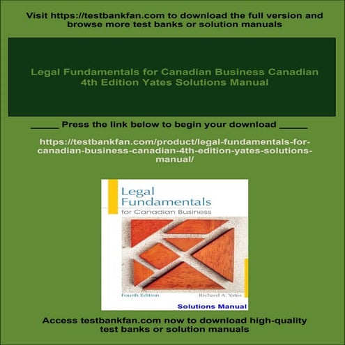 Legal Fundamentals for Canadian Business Canadian 4th Edition Yates ...