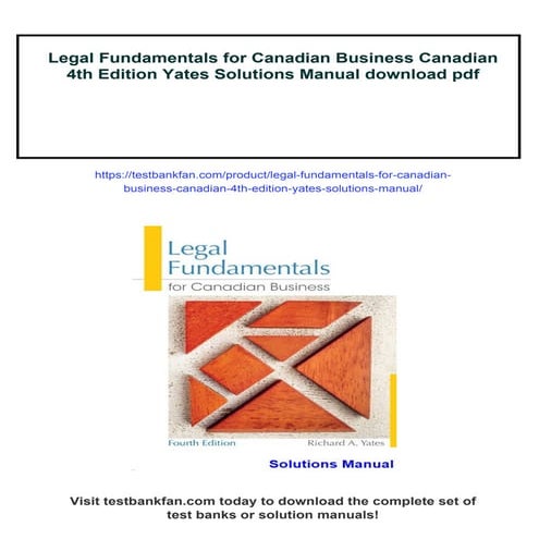 Legal Fundamentals for Canadian Business Canadian 4th Edition Yates ...
