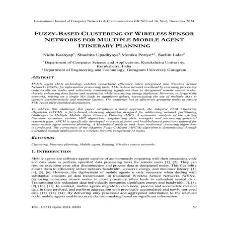 Fuzzy-Based Clustering of Wireless Sensor Networks for Multiple Mobile Agent Itinerary Planning ...
